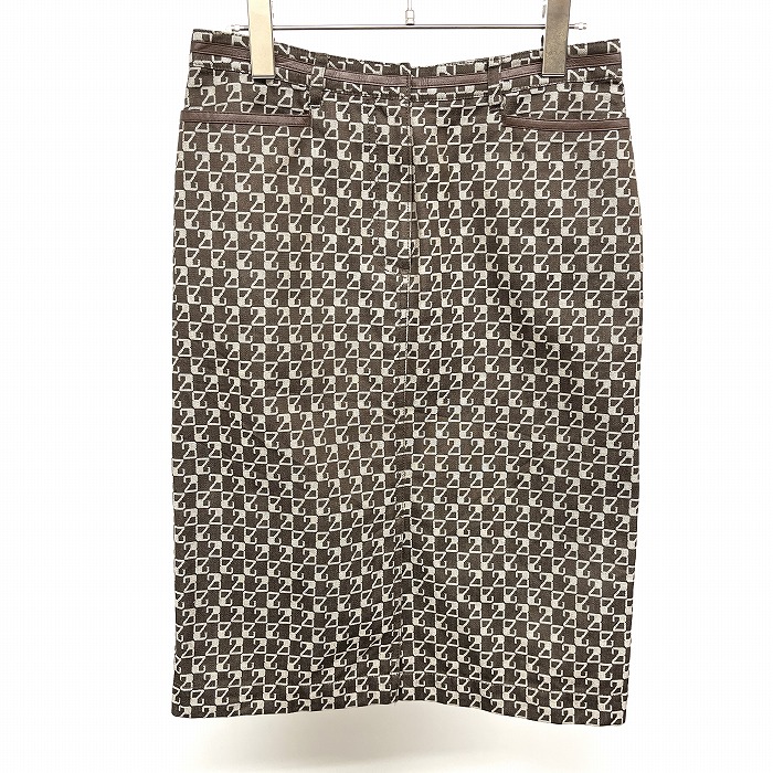 【楽天市場】【中古】ニジュウサンク 23区 スカート ひざ丈 裏地付き 一部合皮 モノグラム 綿100% 40 (W65-69/H91-95) ブラウン 茶色×ベージュ レディース：Undo ...