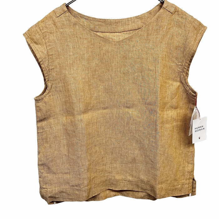 【楽天市場】ヒューマンウーマン 【新品】 プルオーバートップス キャップスリーブ 無地 スプーンネック リネン100% 麻100% M 杢ブラウン レディース：Undo Rowa 楽天市場店
