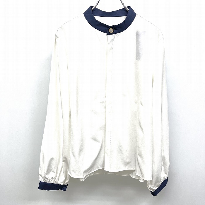 【楽天市場】【新品】Felt Maglietta - F レディース 女性 薄手 バンドカラーシャツ 無地 長袖 ポリエステル×ポリウレタン ネイビー×オフホワイト 紺：Undo Rowa 楽天市場店