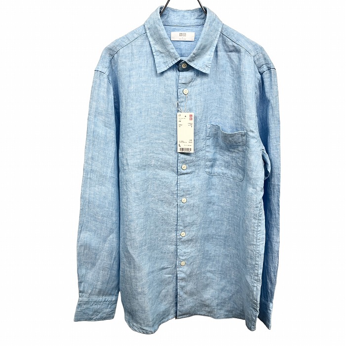 【楽天市場】ユニクロ 【新品/訳アリ】UNIQLO シャツ 無地 長袖 胸ポケット フレンチフロント 麻100% プレミアムリネン100% L ヘザーブルー 杢青 メンズ：Undo Rowa ...