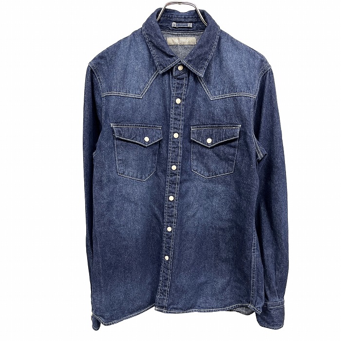 【楽天市場】【中古】ナノアンドコー nano＆co ウエスタン デニムシャツ ドットボタン留め 無地 長袖 両胸うらっぷポケット 綿100% コットン S ブルー 青 メンズ：Undo ...