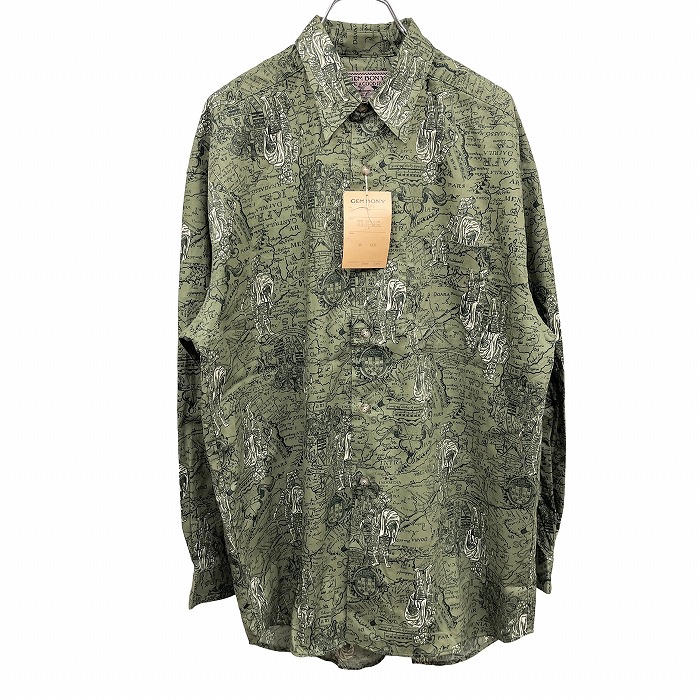 【楽天市場】ジェムボニー 【新品】GEM BONY 総柄シャツ 地図 騎士 胸ポケット 長袖 日本製 綿100% コットン100% L グリーン 緑×オフホワイト メンズ：Undo Rowa ...