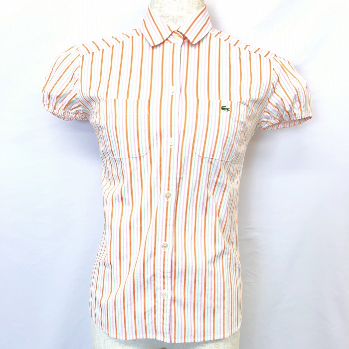 【楽天市場】【中古】LACOSTE ラコステ 40 レディース シャツ ストレッチ ストライプ ワニ フレンチパフスリーブ 半袖 両胸ポケット 日本製 オレンジ オレンジ：Undo Rowa ...
