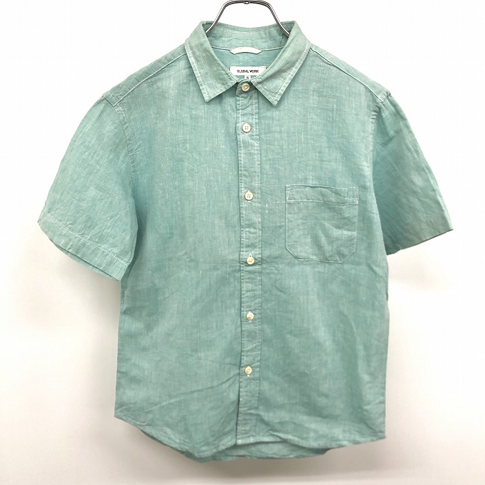 【楽天市場】【中古】GLOBAL WORK グローバルワーク S メンズ シャツ 無地 レギュラーカラー 半袖 ショートスリーブ 胸ポケット ロングテール 麻×綿 杢グリーン：Undo ...