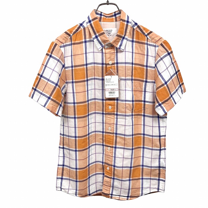 【楽天市場】ナノベース 【新品】nano BASE シャツ チェック 半袖 胸ポケット 綿×麻(コットン×フレンチリネン) M オレンジ 青×紫×白 メンズ：Undo Rowa 楽天市場店