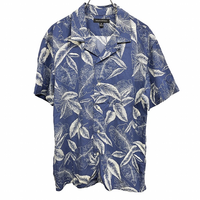 【楽天市場】【中古】バナナリパブリック BANANA REPUBLIC アロハシャツ 開襟 リーフ柄 植物柄 葉っぱ 半袖 レーヨン100% M ネイビー 紺×生成り メンズ：Undo ...