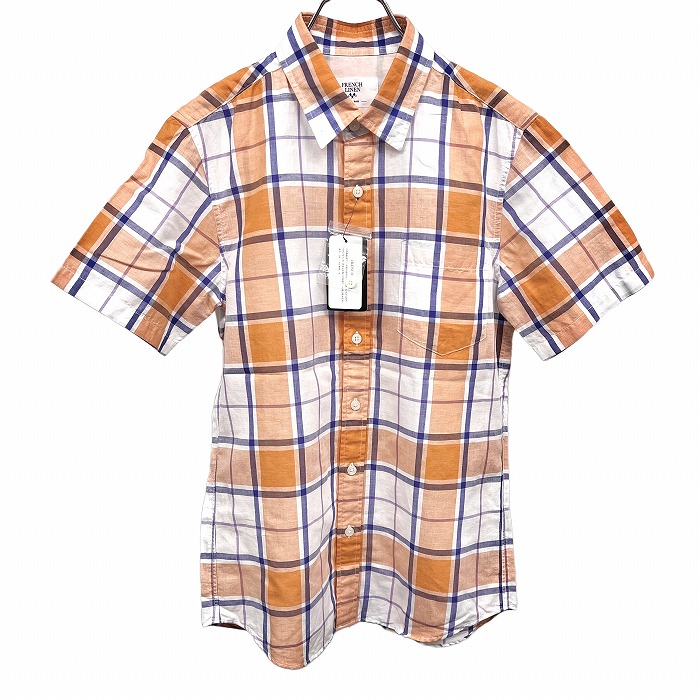 【楽天市場】ナノベース 【新品】nano BASE シャツ チェック ポケット 半袖 綿×麻 コットン×フレンチリネン S オレンジ オレンジ×青×紫×白 メンズ：Undo Rowa 楽天市場店