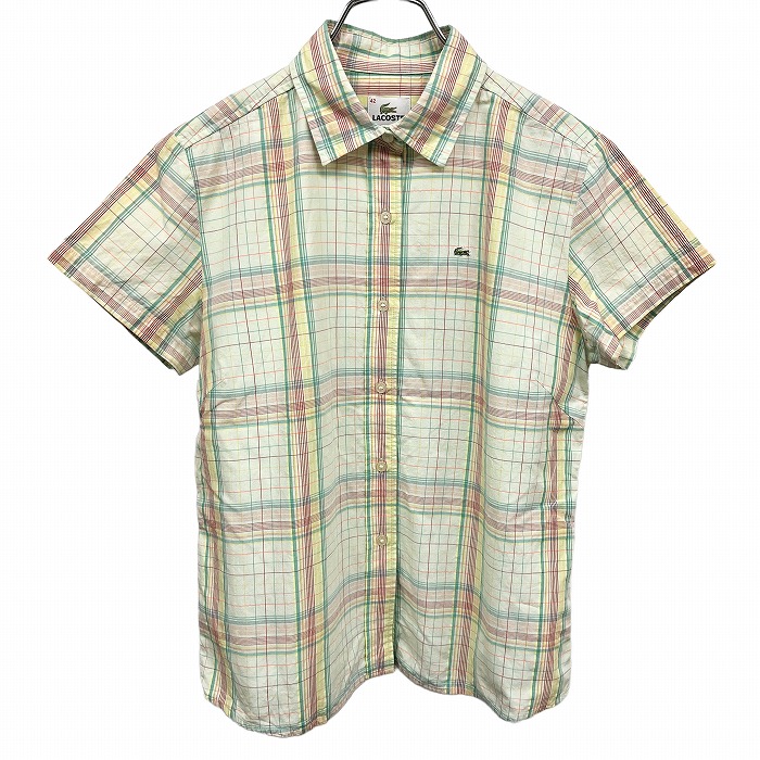 【楽天市場】【中古】ラコステ LACOSTE シャツ チェック ワニの刺繍 ポケット無し 半袖 綿×ナイロン×ポリ 42 グリーン 緑×オレンジ×赤 レディース：Undo Rowa 楽天市場店