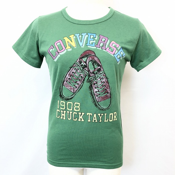 【楽天市場】【中古】converse コンバース XL レディース 女性 Tシャツ カットソー ロゴプリント イラスト スニーカー 丸首 半袖 ポリ×綿 ヘザーグリーン 杢緑：Undo ...