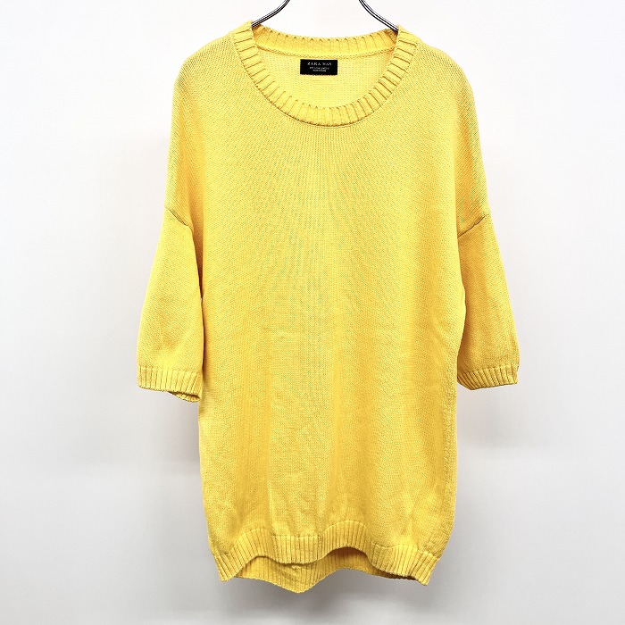 【楽天市場】【中古】ZARA MAN ザラマン L メンズ 男性 プルオーバー ニット セーター トップス 無地 丸首 5分袖 ロングテール 綿100% コットン イエロー 黄色：Undo ...