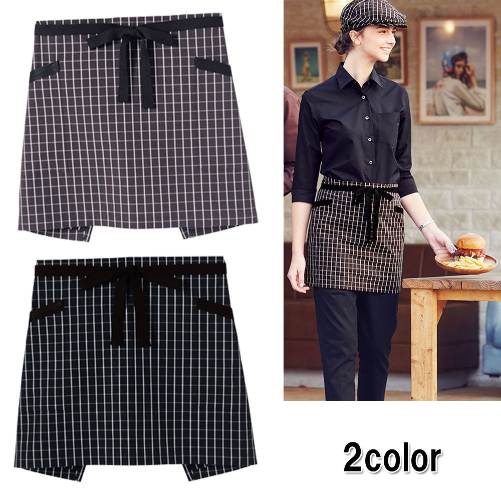 【楽天市場】FACE MIX フェイスミックス チェック柄ショートエプロン 2色 ブラウン ブラック 黒 飲食店 ユニフォーム 制服 ...