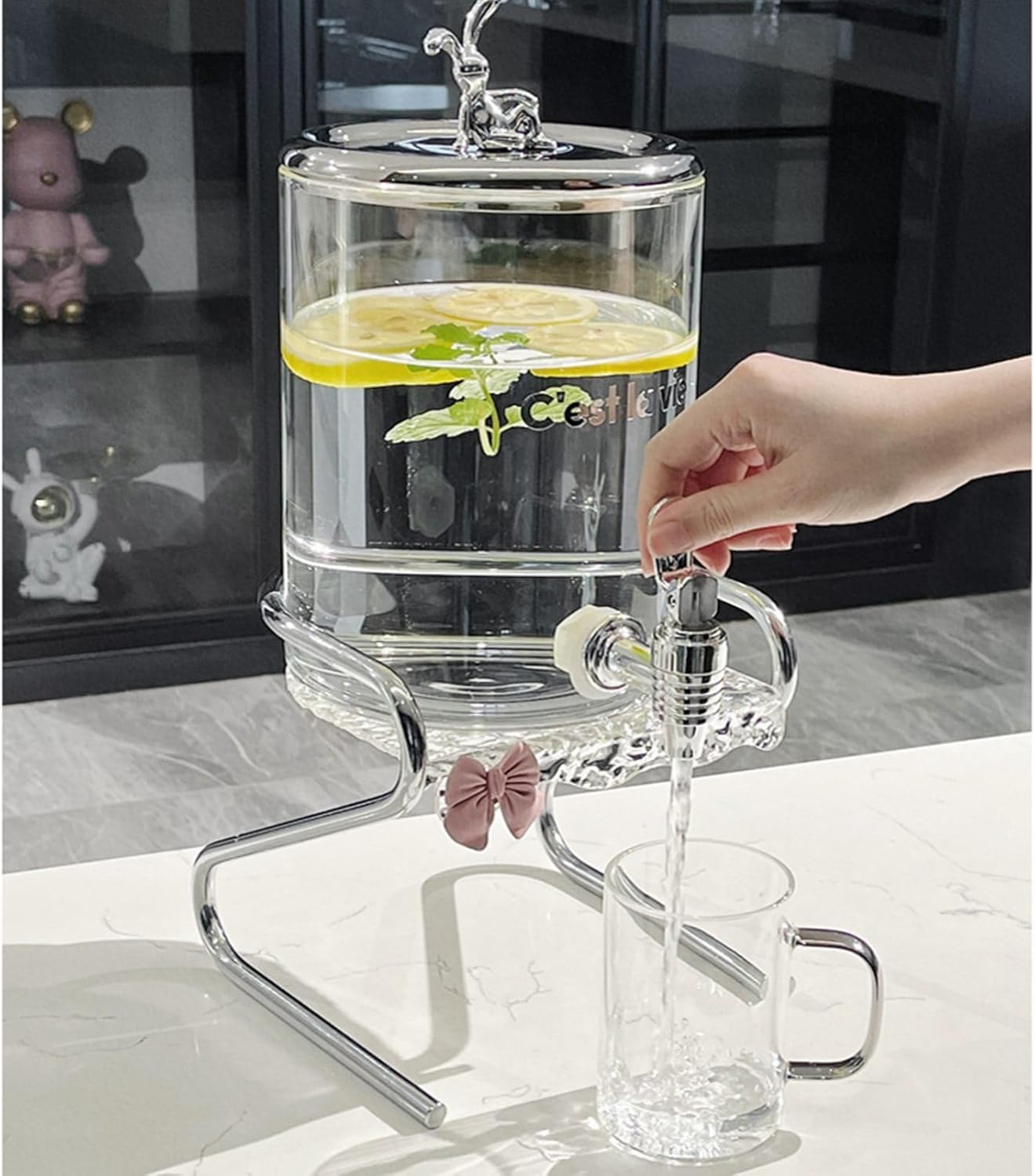 【楽天市場】ガラス 冷水筒 3.5L 蛇口付き ピッチャー 水差し 透明 ドリンクサーバー ジュース ウォータージャグ 業務用 飲料ディスペンサー 縞柄 22*16*20cm：UNIIS通販