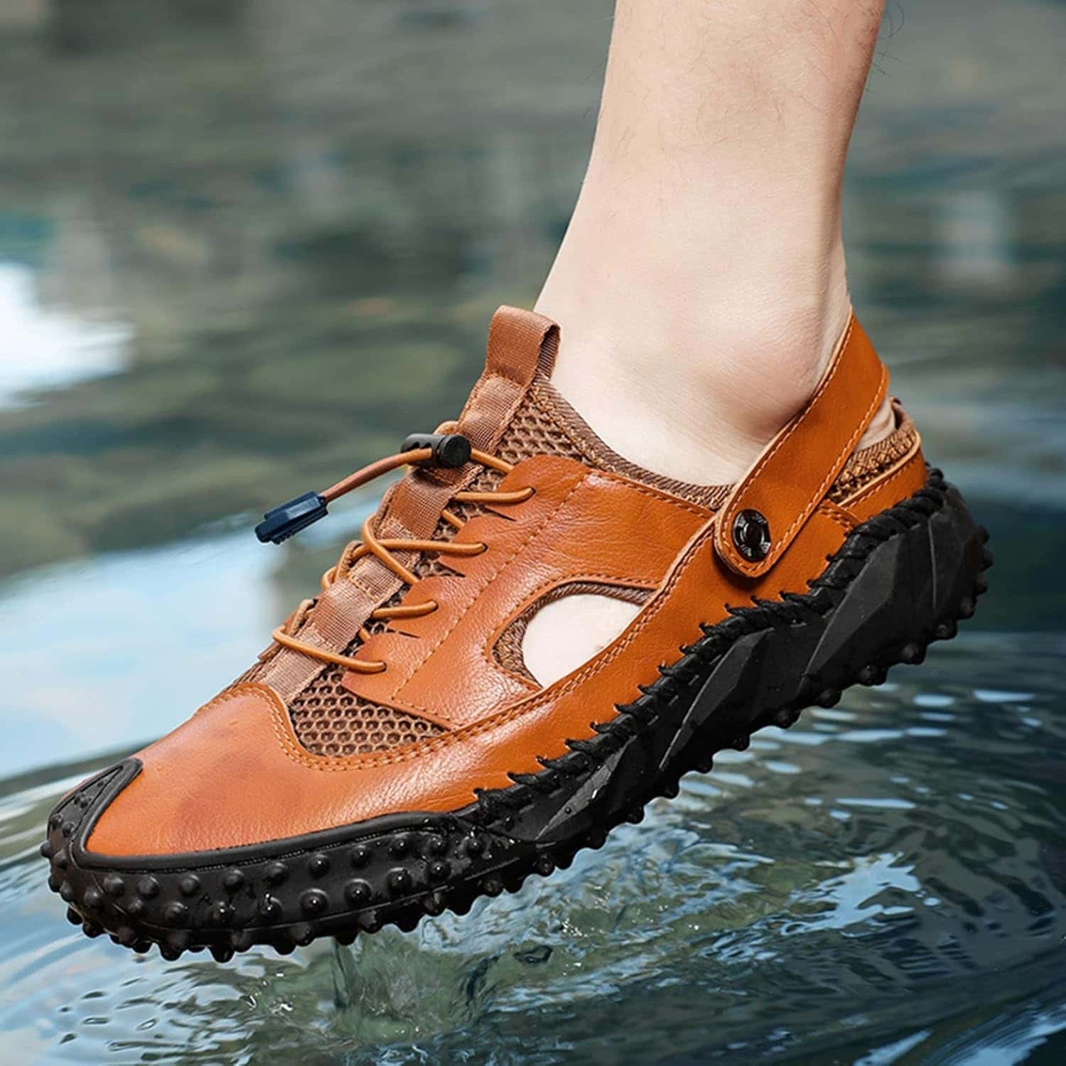 【楽天市場】レザー トレッキングサンダル 2way 登山サンダル 本革 ビーチサンダル メンズ スポーツサンダル 大きいサイズ 結ばない靴紐 透かし彫り スリッパ メッシュ 夏靴 蒸れない ...