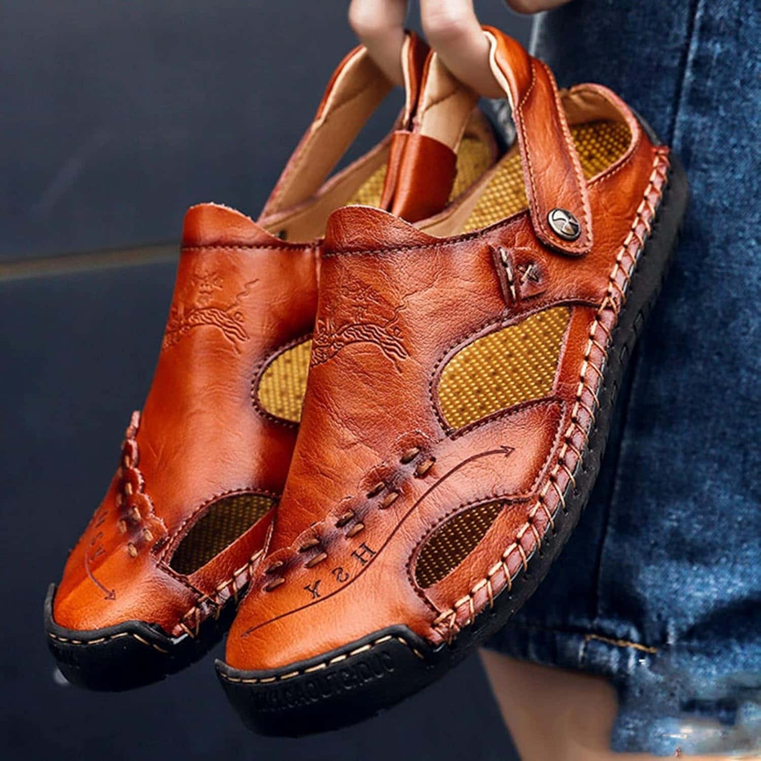 【楽天市場】大きいサイズ レザー つま先有りサンダル バックベルト 2way 透かし彫り メンズ ビーチサンダル 夏 革靴 外履きスリッパ 本革 ドライブ ブラウン 水遊び ウォーキング ...