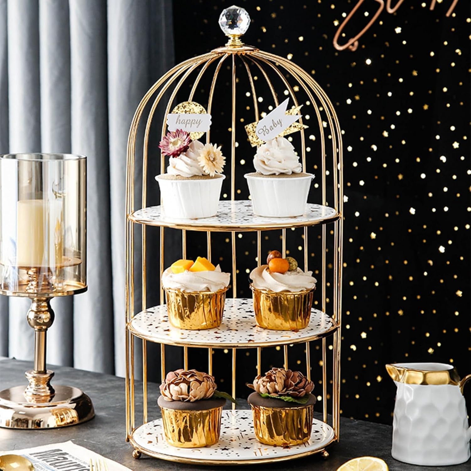 【楽天市場】セラミック製 ケーキスタンド 2段/3段 円形 鳥籠風 アフタヌーンティー パーティー 結婚式 お菓子 果物 ディスプレイスタンド 収納ホルダー 陳列台：UNIIS通販