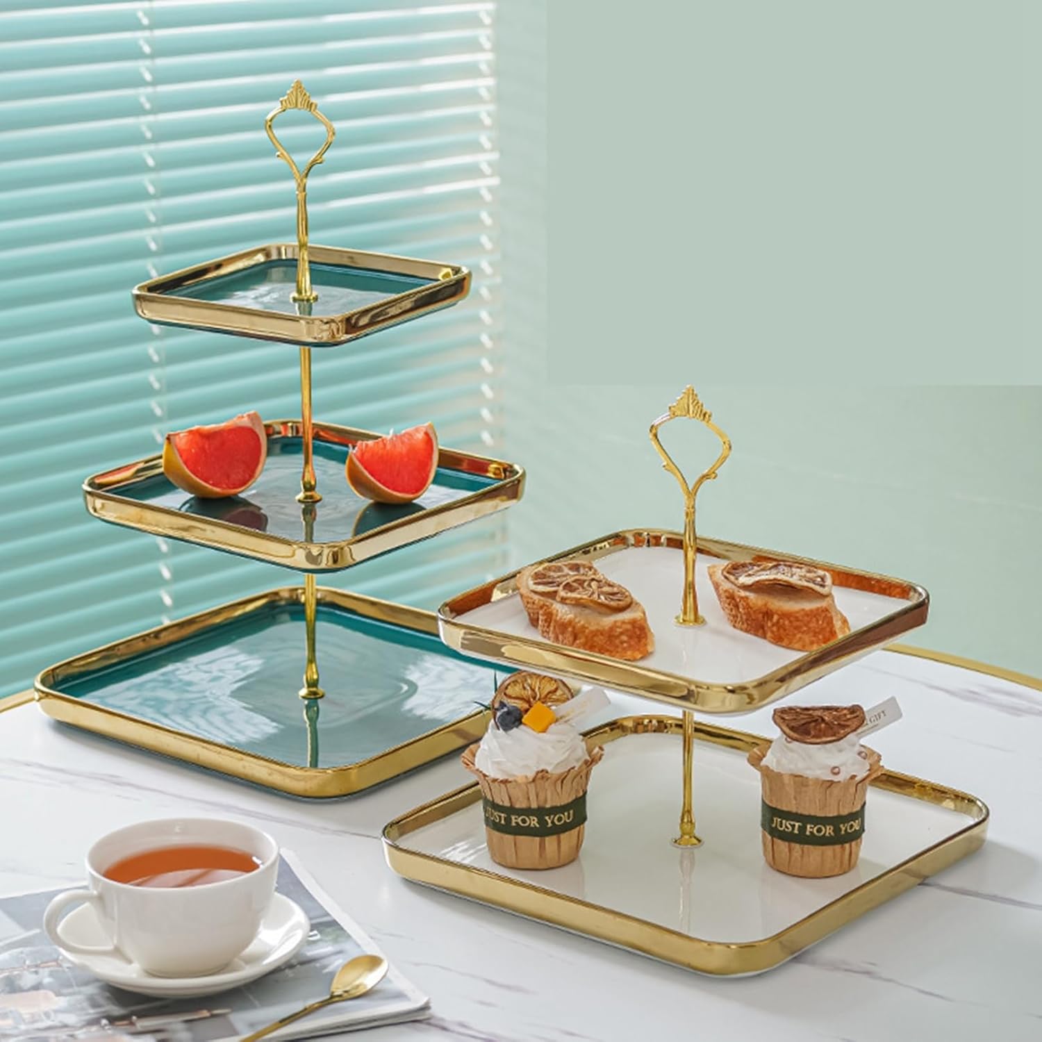 【楽天市場】ケーキスタンド セラミック 3層 2層 四角形 アフタヌーンティー フルーツ 菓子 パーティー 結婚式 収納 デザートラック 西洋風 サービングプラッター 陳列台：UNIIS通販