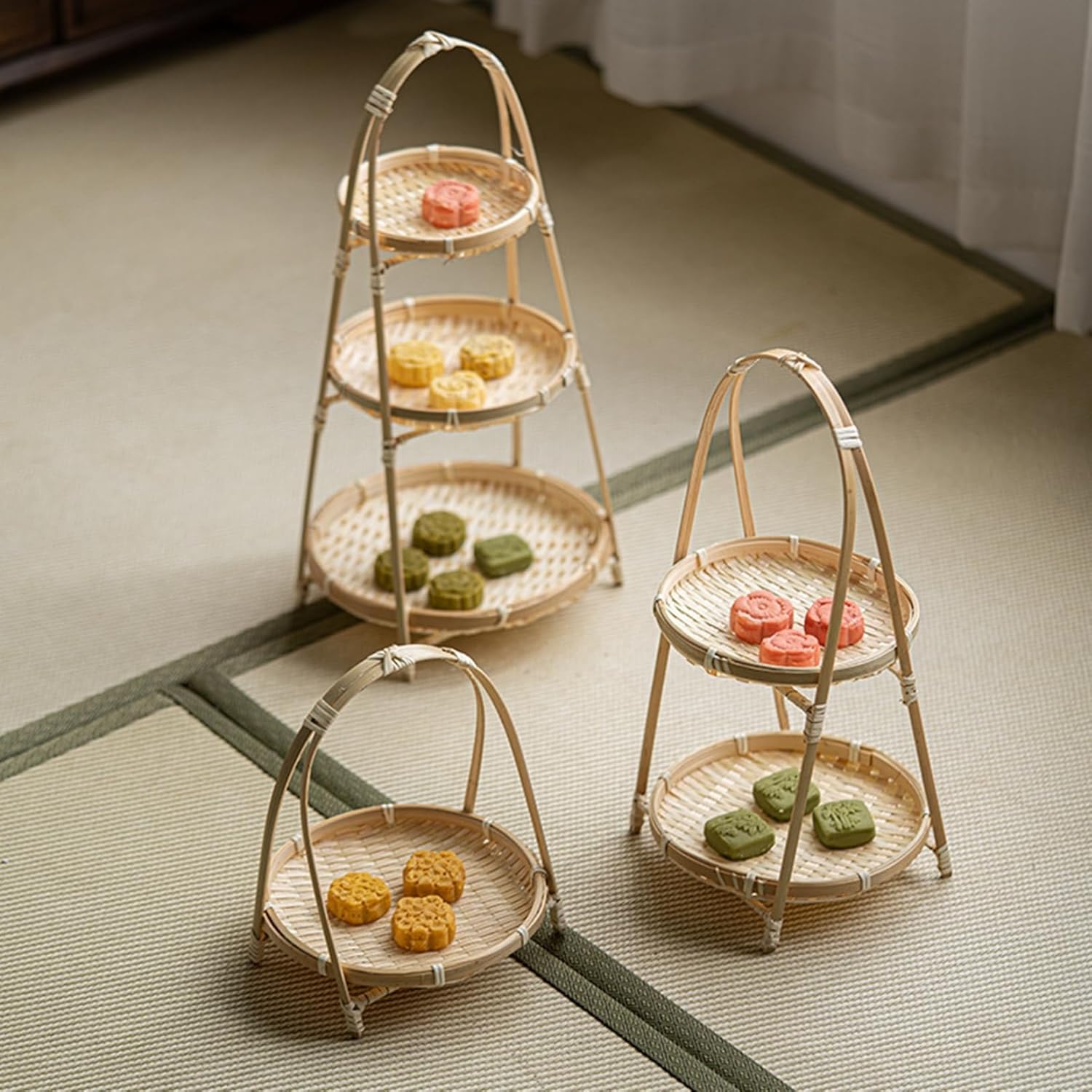 【楽天市場】2段 3段 収納ホルダー付き！和風 竹製 ケーキスタンド 円形 お菓子 フルーツ デザート ディスプレイ 茶籠 ケーキ 陳列台 テーブルデコレーション エスニック：UNIIS通販