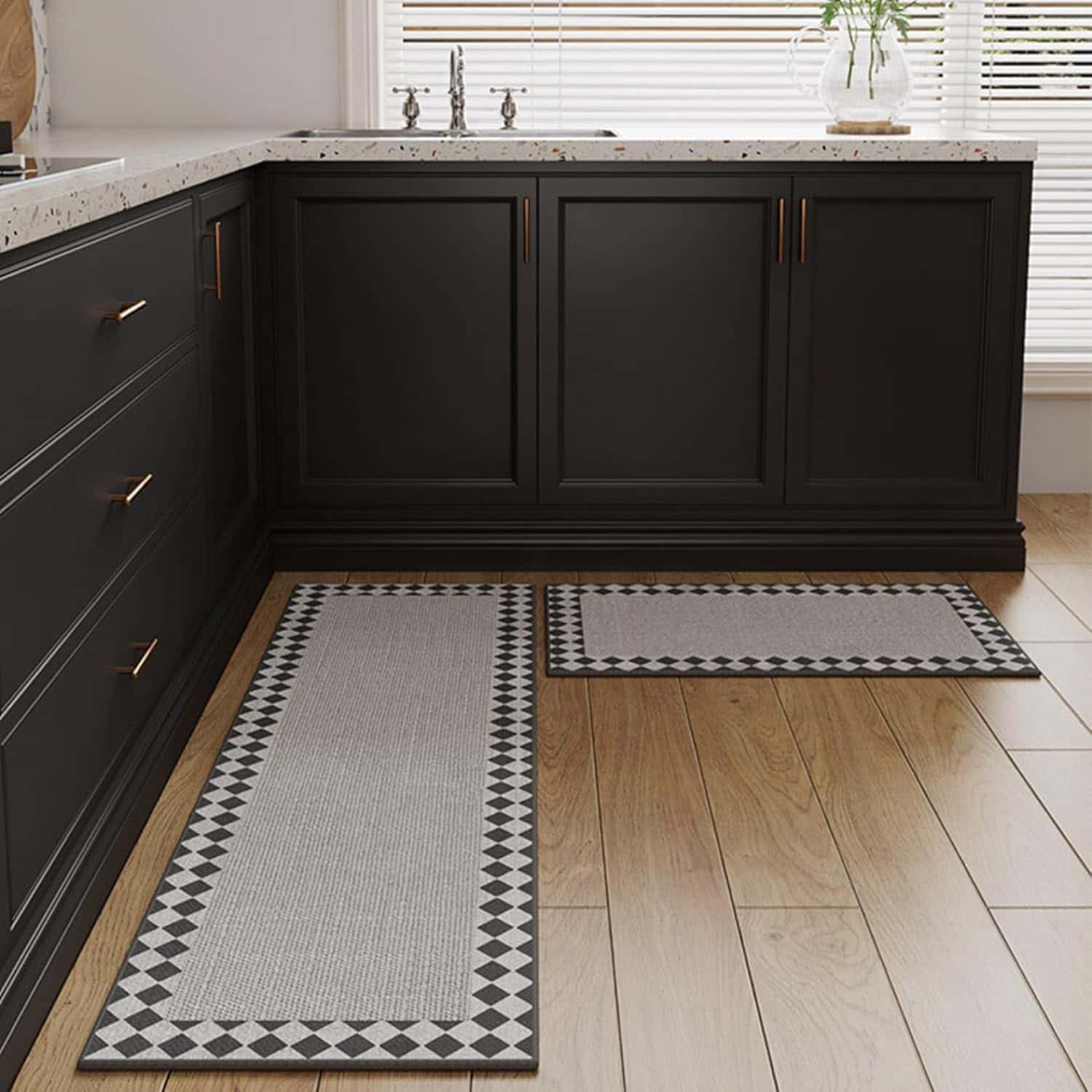 【楽天市場】吸水 速乾 滑り止め 玄関マット キッチンマット バスマット 幾何学柄 チェック柄 天然素材 室内 浴室 台所 階段 長方形 耐久性 45x70cm 45x120cm ...