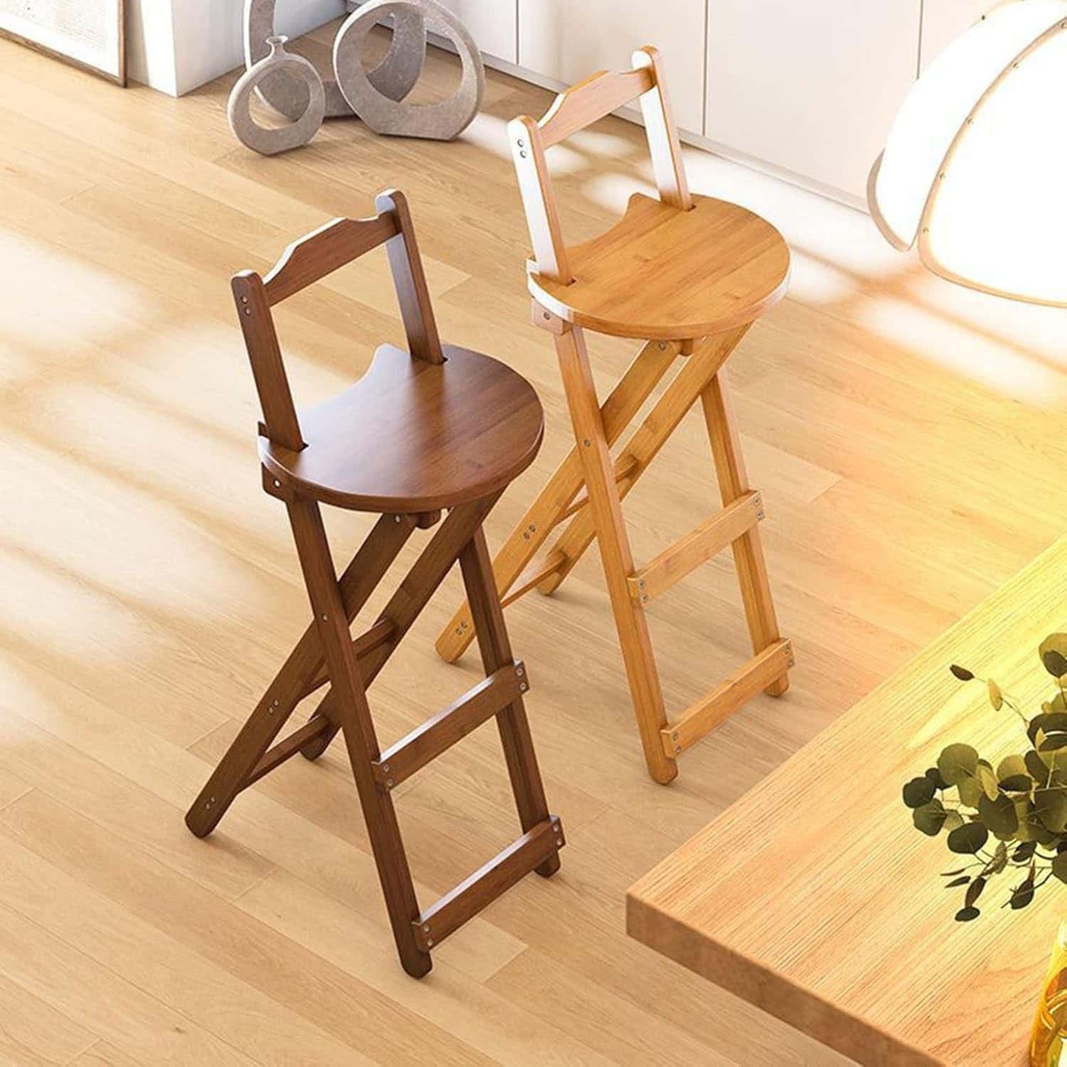 【楽天市場】折りたたみ椅子 カウンターチェア ハイスツール ダイニングチェア バーカウンター・チェア 背もたれ 足置き 家用キッチン コンパクト 省スペース 木製 茶色 サイズ: 座面高さ ...