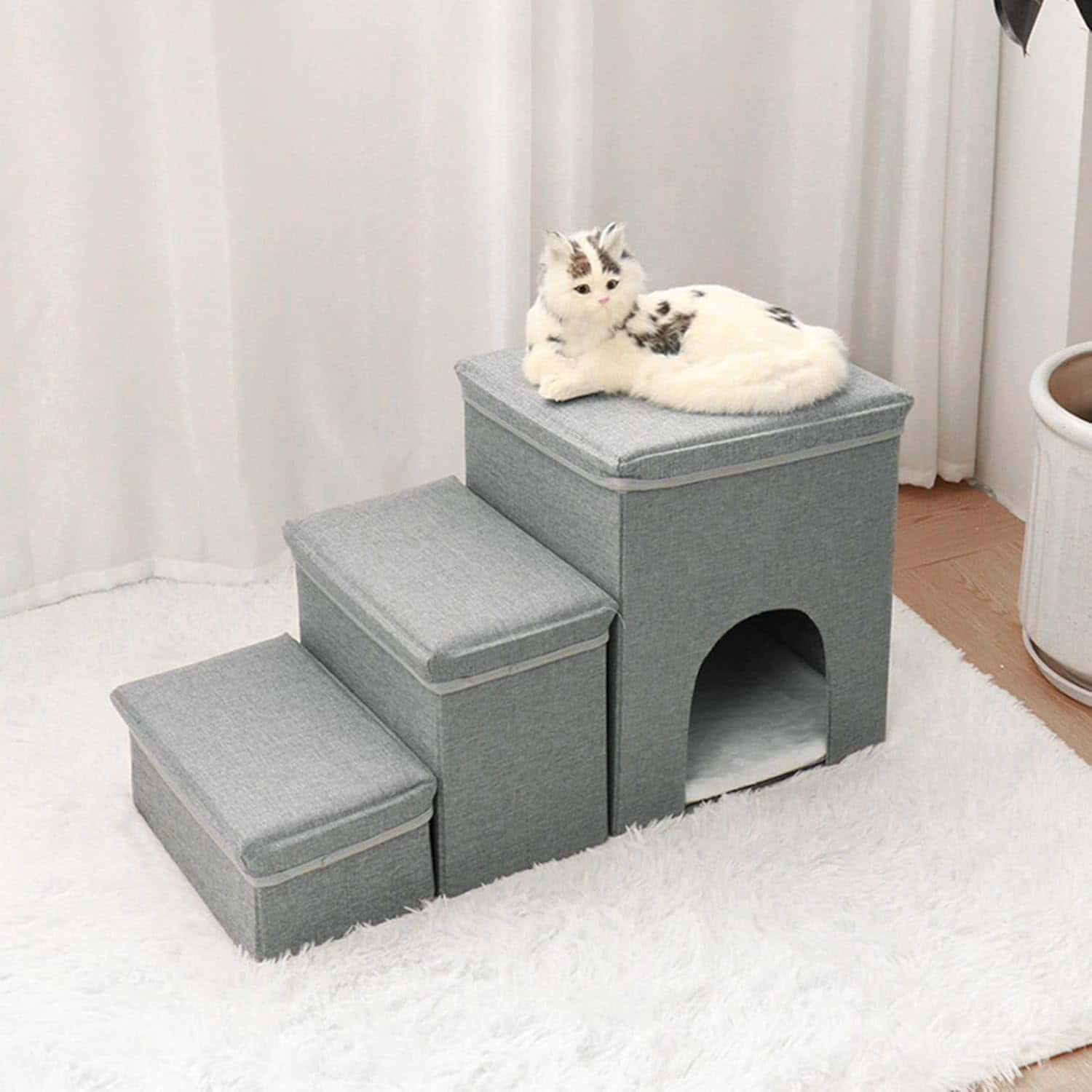 【楽天市場】ペットステップ 犬 階段 スロープ 収納ボックス 折畳式 介護用品 短足種 シニア犬 高齢犬 関節痛 犬踏み台 グレー 76x35x43cm：UNIIS通販