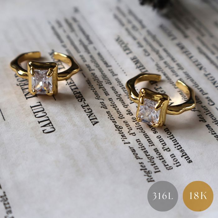 【楽天市場】リング 一粒ダイヤ サージカルステンレス 18K GP 18金 316L 指輪 ゴールド スクエア シンプル おしゃれ 大人 トレンド 金属アレルギー対応 uniuni RNG ...