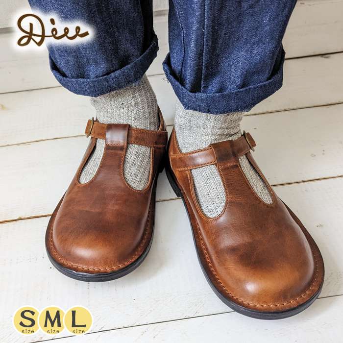 【楽天市場】【セール20％】Diu DIU デュウ ディウ オブリークTストラップレザーシューズ / 革靴 つま先ゆったり やさしい穿き心地 滑り止め 大人かわいい ワックスレザー レディース ...