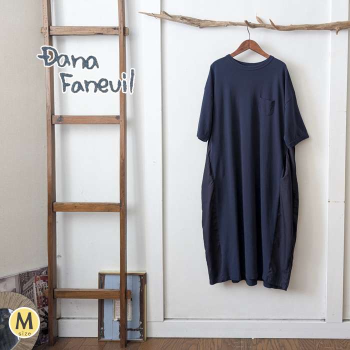 【楽天市場】DANAFANEUIL ダナファヌル 両サイド別布切替ワンピース レディース 綿100% 半袖 ロング丈 クルーネック 異素材切替 胸ポケット サイドポケット ゆったりシルエット ...