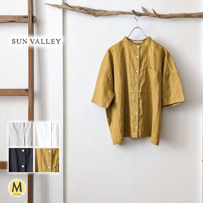 【楽天市場】【セール30％】SUNVALLEY サンバレー リネンバンドカラーワイドシャツ レディース リネン100% 五分袖 ミドル丈 バンドカラー 前開き 胸ポケット サイドスリット ...