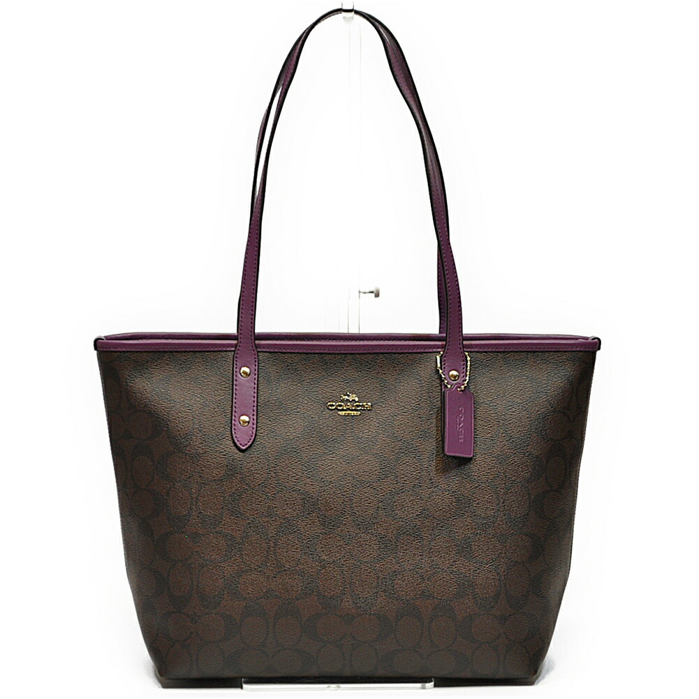 【楽天市場】コーチ トート バッグ COACH F58292 SVMYQ PVC シグネチャー シティー ジップ トート ブラウン/ベリー ...