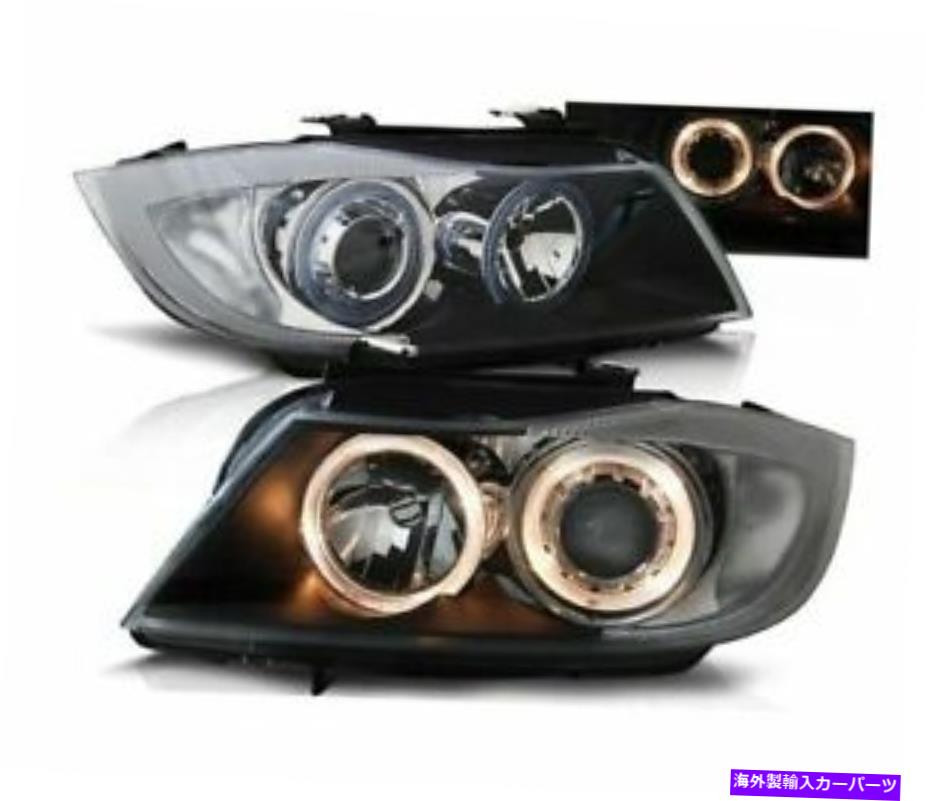 【楽天市場】USヘッドライト Headlights LPBM89 BMW E90 E91 2005-2008 Angel Eyes Black ...