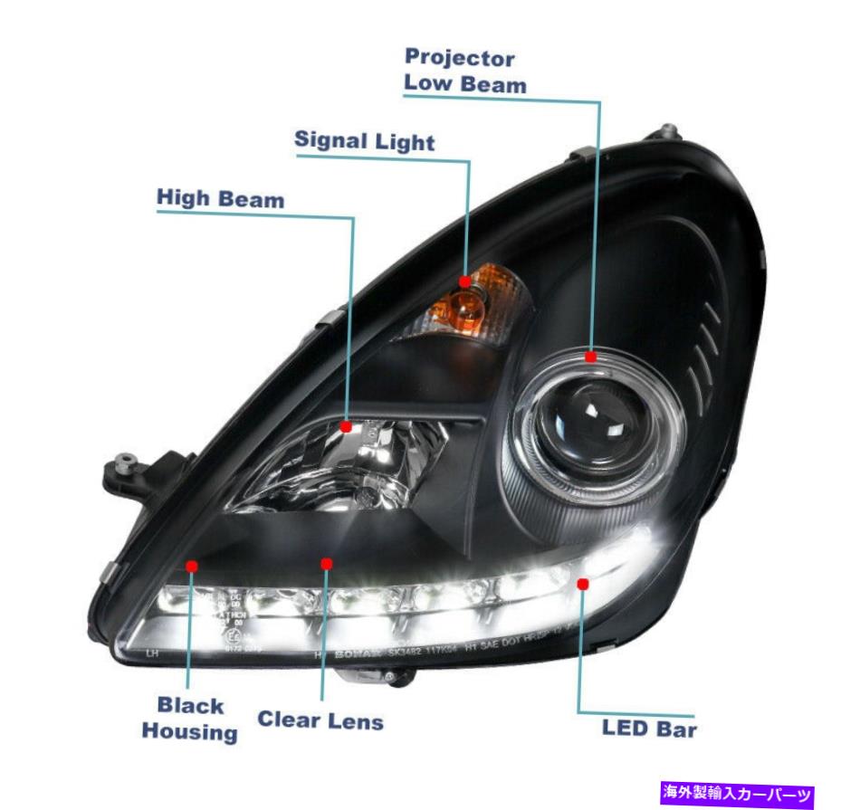 【楽天市場】USヘッドライト 2005-2011メルセデスR171 SLK [HIDモデル] LEDプロジェクターヘッドライトブラックLH ...
