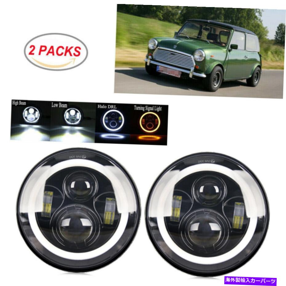 【楽天市場】USヘッドライト DOT 7 ''ラウンドブラックLEDヘッドライトHalo HI / LOビームクラシックミニオースティン ...