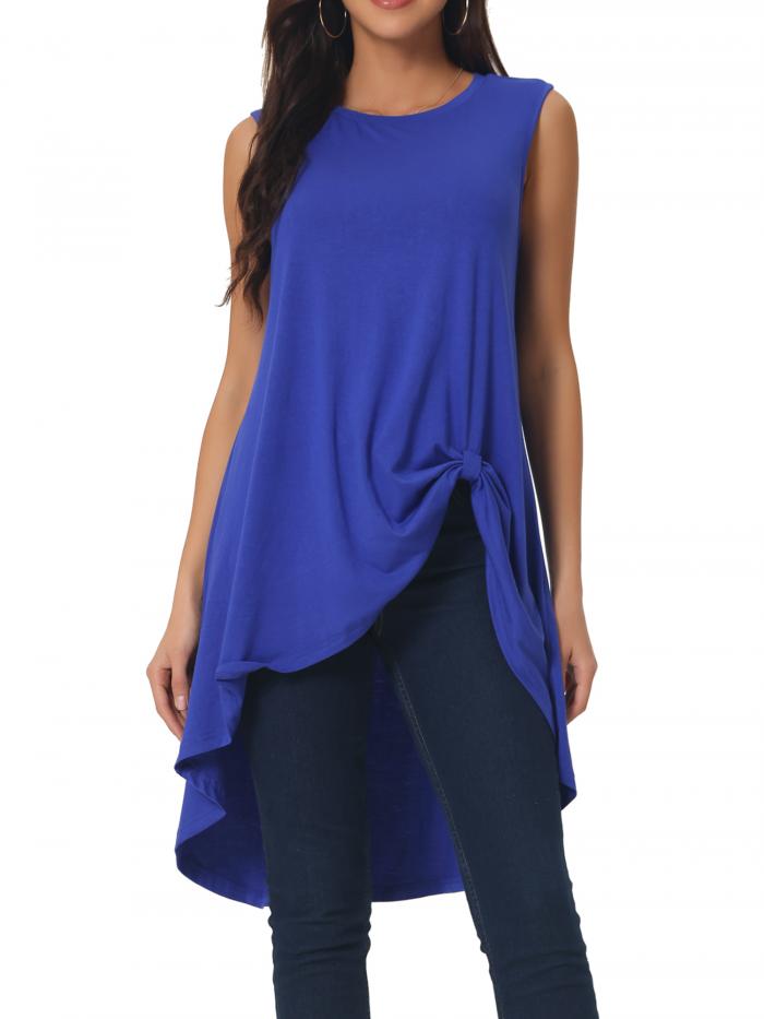 【楽天市場】Seta T ハイローヘムノースリーブチュニックトップクルーネックドレッシーカジュアルシャツ レディース ロイヤルブルー S ...