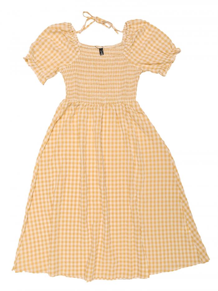【楽天市場】Allegra K ギンガムワンピース スモッキング パフスリーブ チェックドレス カジュアル レディース ライトイエロー XS ...