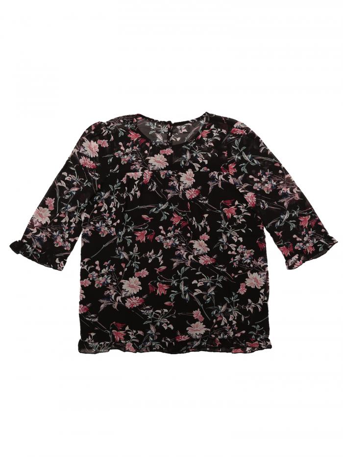 【楽天市場】Allegra K 花柄 シフォンブラウス トップス フリル 七分袖 薄手 カジュアル レディース 黒-2 XL：uxcell japan