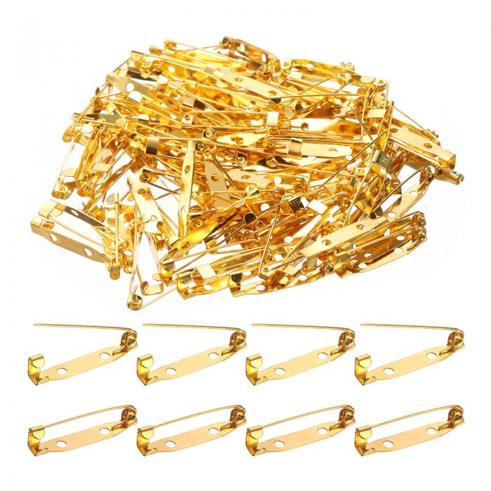 【楽天市場】uxcell 120個の安全バーピン30mmゴ ールドブローチク ラスプピンバックロ ックピンバッジバッ クス DIYクラフト ...
