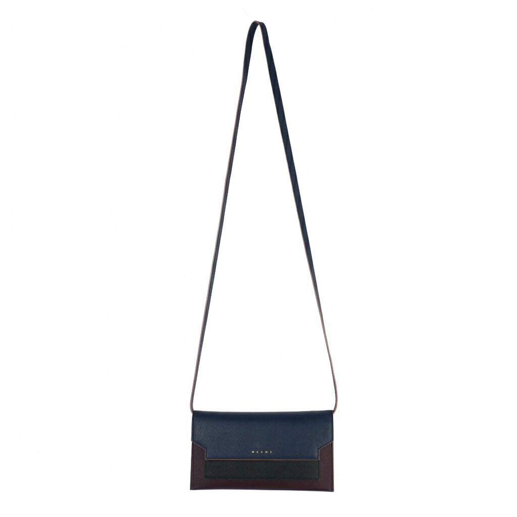 【楽天市場】【中古】マルニ MARNI TRUNK トランク ロゴ ショルダーウォレット 長財布 レザー 紺 茶 ネイビー ブラウン ...