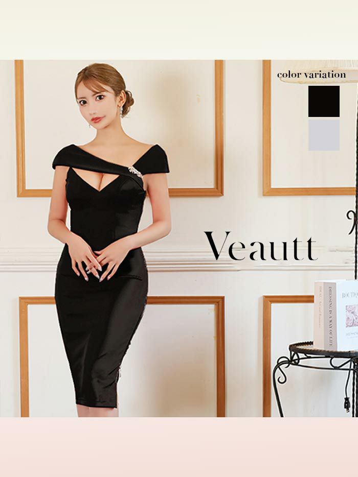 【楽天市場】キャバドレス ミディ 大人 高級キャバドレス ミディドレス クラブ ワンピース Veautt ヴュート デコルテクロスアシンメトリービジューブローチミディアムタイトドレス ブラック ...