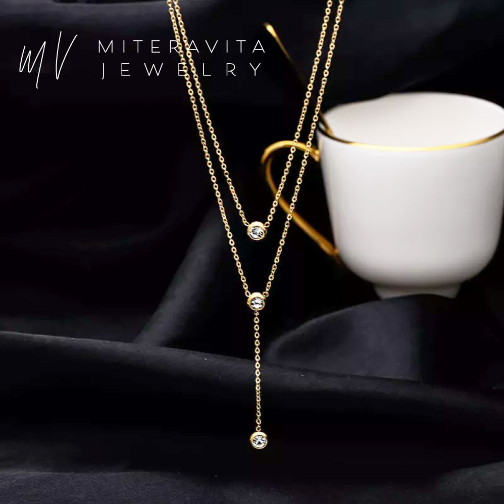 【楽天市場】金属アレルギー対応 ネックレス サージカルステンレス 40cm チェーンネックレス 2連チェーン ジルコニア Yシェイプ あずきチェーン つけっぱなし ネックレス レディース 金 ...