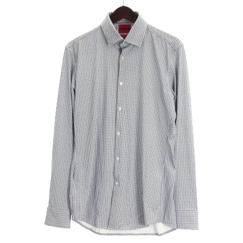 【楽天市場】【中古】ヒューゴボス HUGO BOSS performance 総柄 シャツ 長袖 ストレッチ ネイビー系 US15 BR38 ...