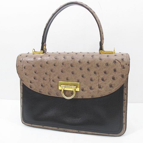 【楽天市場】【中古】FABIENNE PARIS ファビエンヌ ハンドバッグ バイカラー コンビ グレージュ オーストリッチ レザー フランス ...