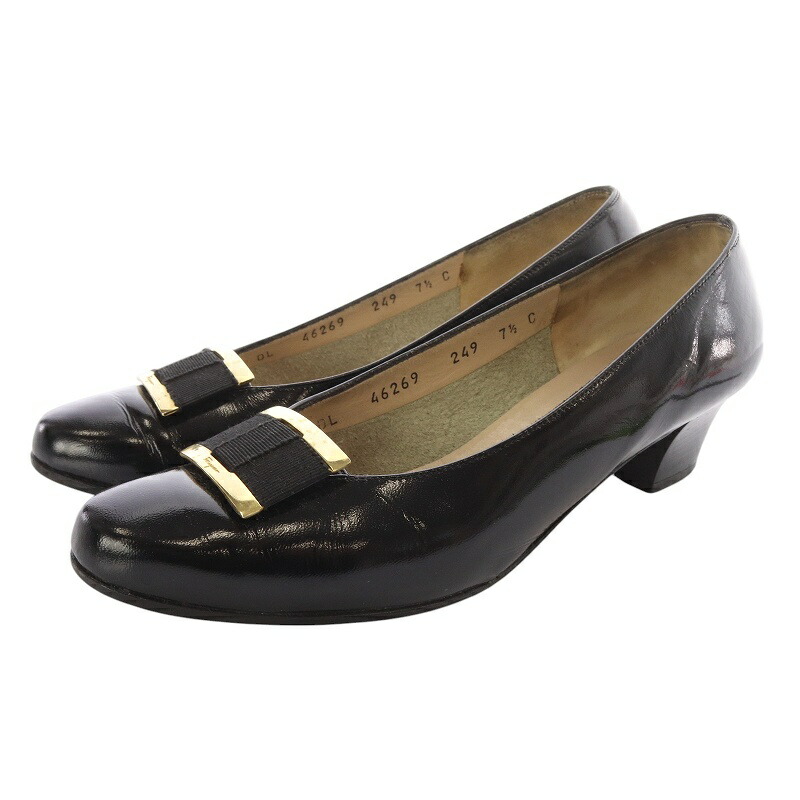 【楽天市場】【中古】サルヴァトーレフェラガモ Salvatore Ferragamo ヴァラリボン パンプス 7.5 25cm 黒 ブラック ...