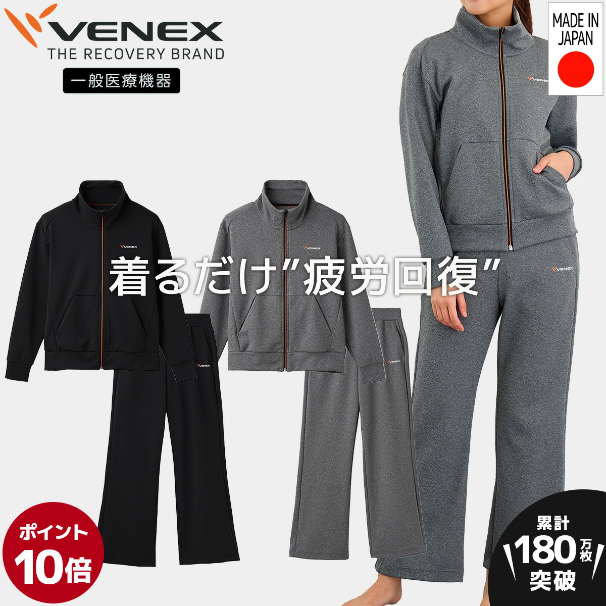 【楽天市場】期間限定6/1までP10倍【公式】VENEX 一部一般医療機器 上下セット 単品 長袖 スタンドカラージャケット ワイドパンツ リカバリーウェア レディース リカバリームーヴ M ...