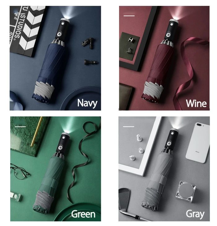 【楽天市場】【平日12時迄当日出荷】傘 折りたたみ傘 逆さ傘 LEDラート付き 逆向き 晴雨兼用 自動開閉 シンプル ビジネス 紳士用 通勤 ...