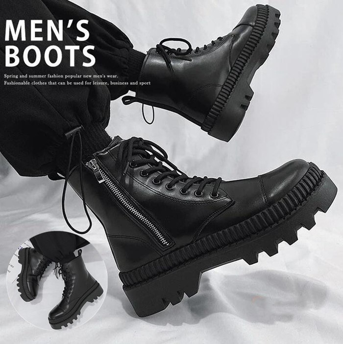 【楽天市場】ブーツ メンズ ワークブーツ サイドジップ ショートブーツ 厚底 ライダース メンズブーツ 厚底ブーツ レザーブーツ 靴 ハイカットシューズ カジュアルブーツ ビジネスブーツ 大人 ...