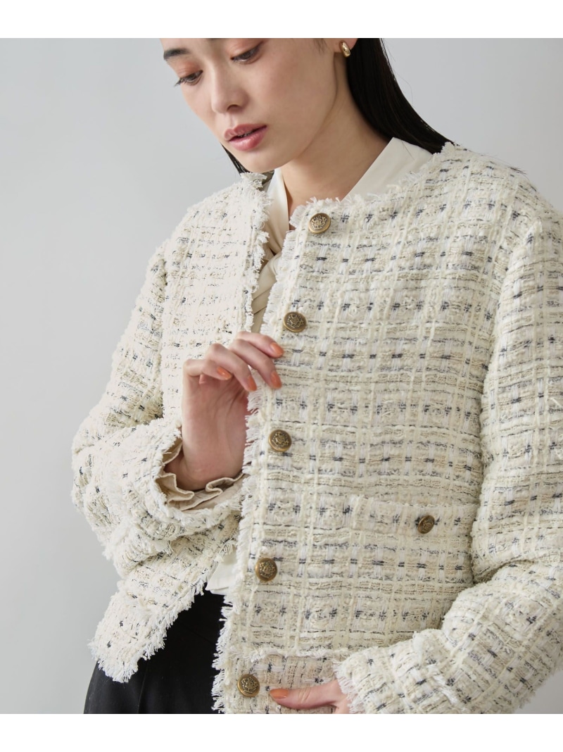 【楽天市場】【SALE／60%OFF】ツイードノーカラージャケット VIS ビス ジャケット・アウター ノーカラージャケット ブラック ホワイト【RBA_E】【送料無料】[Rakuten ...