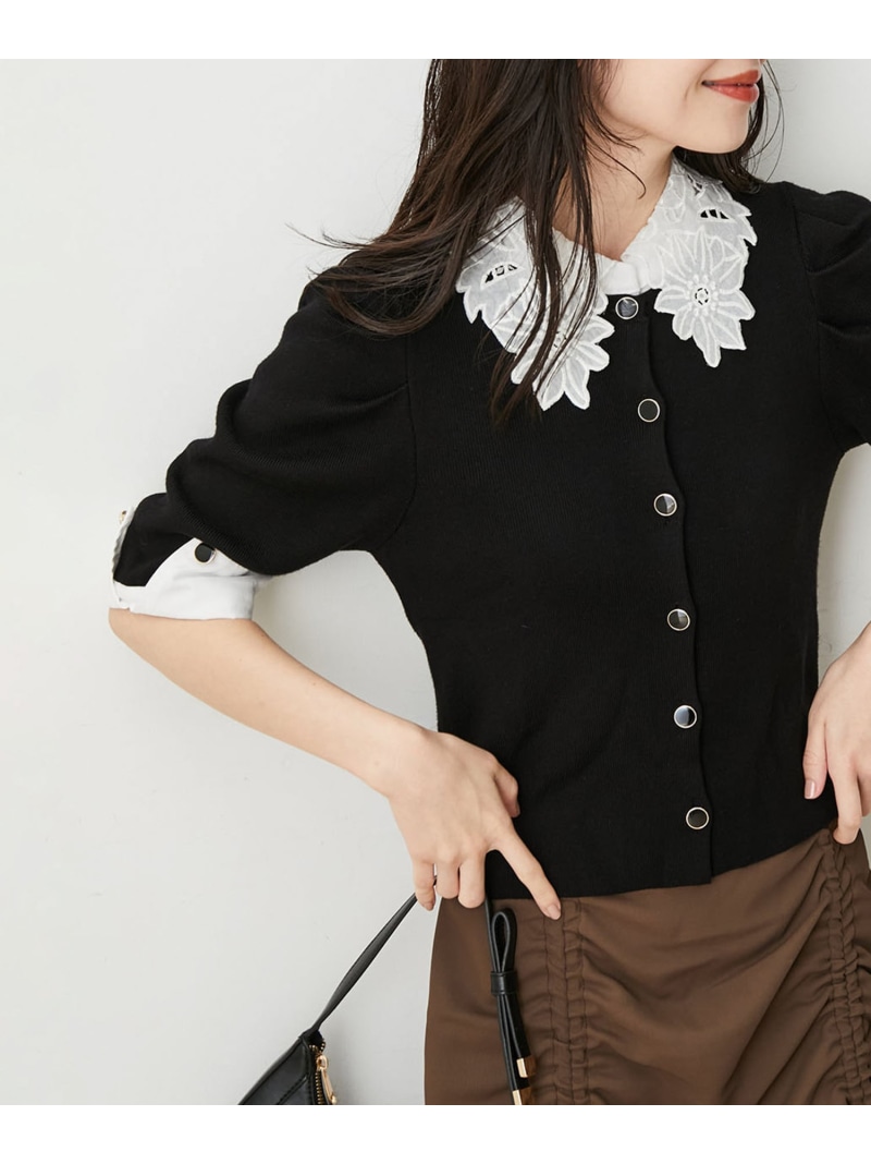 【楽天市場】【SALE／50%OFF】【2WAY】レース衿付きボリュームスリーブカーディガン VIS ビス トップス カーディガン ブラック ...