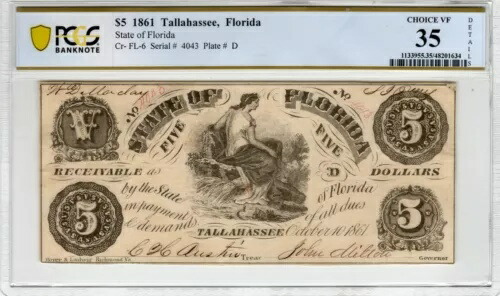 【楽天市場】FL CR-6 1861 $5 フロリダ紙幣 - PCGS-B Choice VF 35 詳細 - 希少タイプ！：コインと紙幣 ...