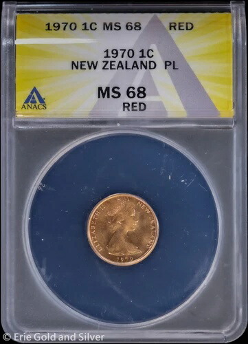 【楽天市場】1970年 1セント ニュージーランド プルーフ エリザベス2世 セント ANACS MS 68 赤 | UNC BU：コインと ...