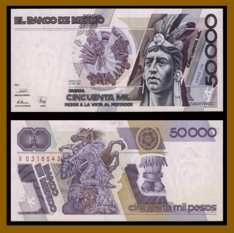 【楽天市場】メキシコ 50000 (50,000) ペソ、1990 年 12 月 20 日 P-93b (セリエ HB) クアウテモック紙幣 ...